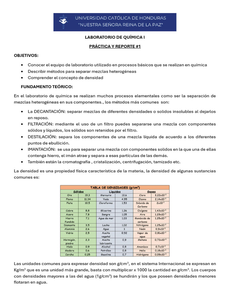 Prã Ctica y Reporte #1 | PDF | Densidad | Destilación