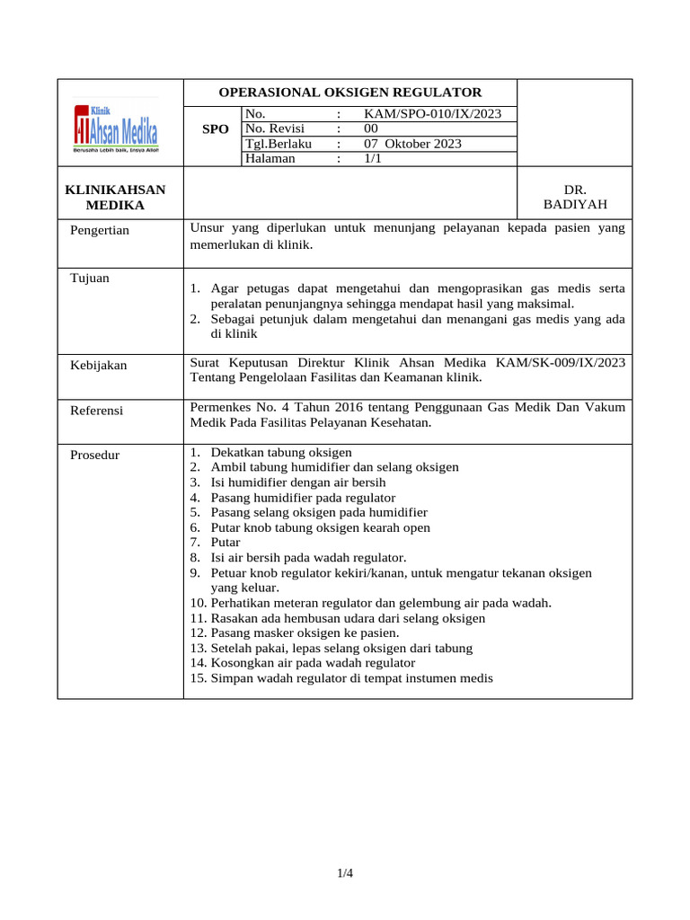 Spo Operasionall Oksigen Regulator | PDF