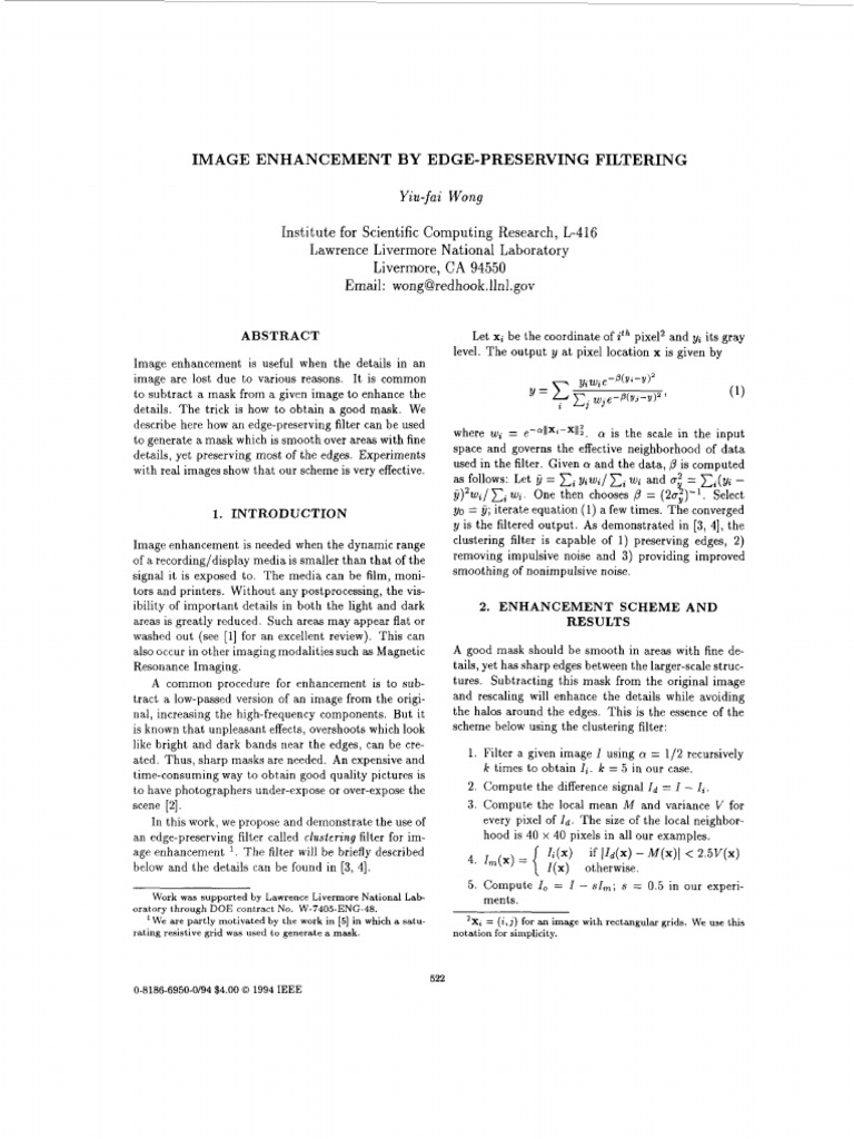 Image Enhancement by Edgepreserving Filtering | PDF | Image Editing ...
