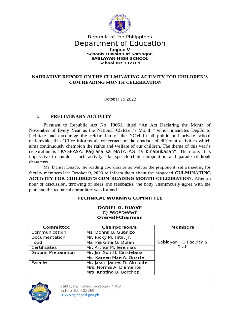 NARRATIVE-REPORT | PDF