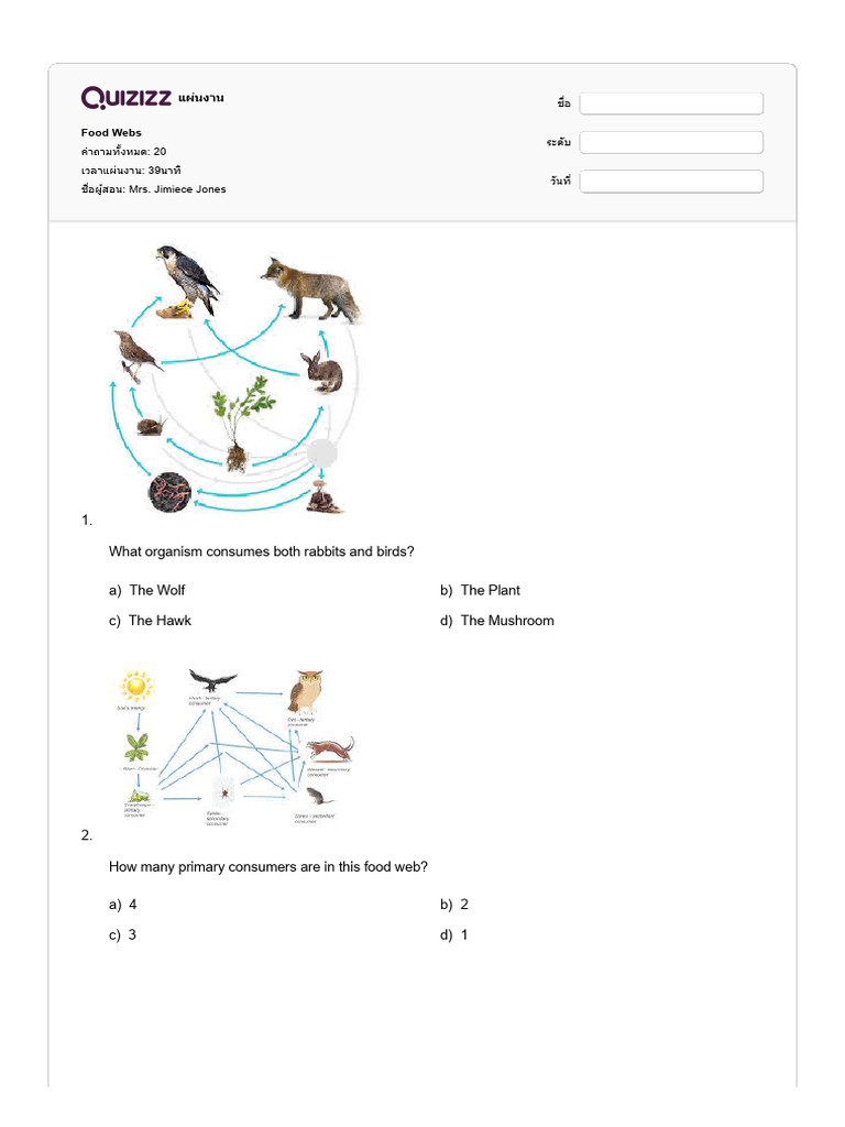 Quizizz - Food Webs | PDF | Food Web | Mouse