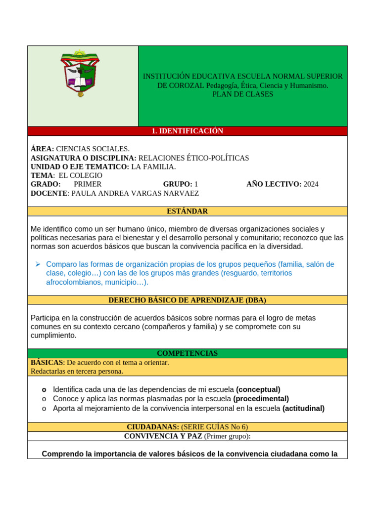 PLAN de CLASE SOCIALES - Primer Grado - La Familia | PDF | Escuelas ...
