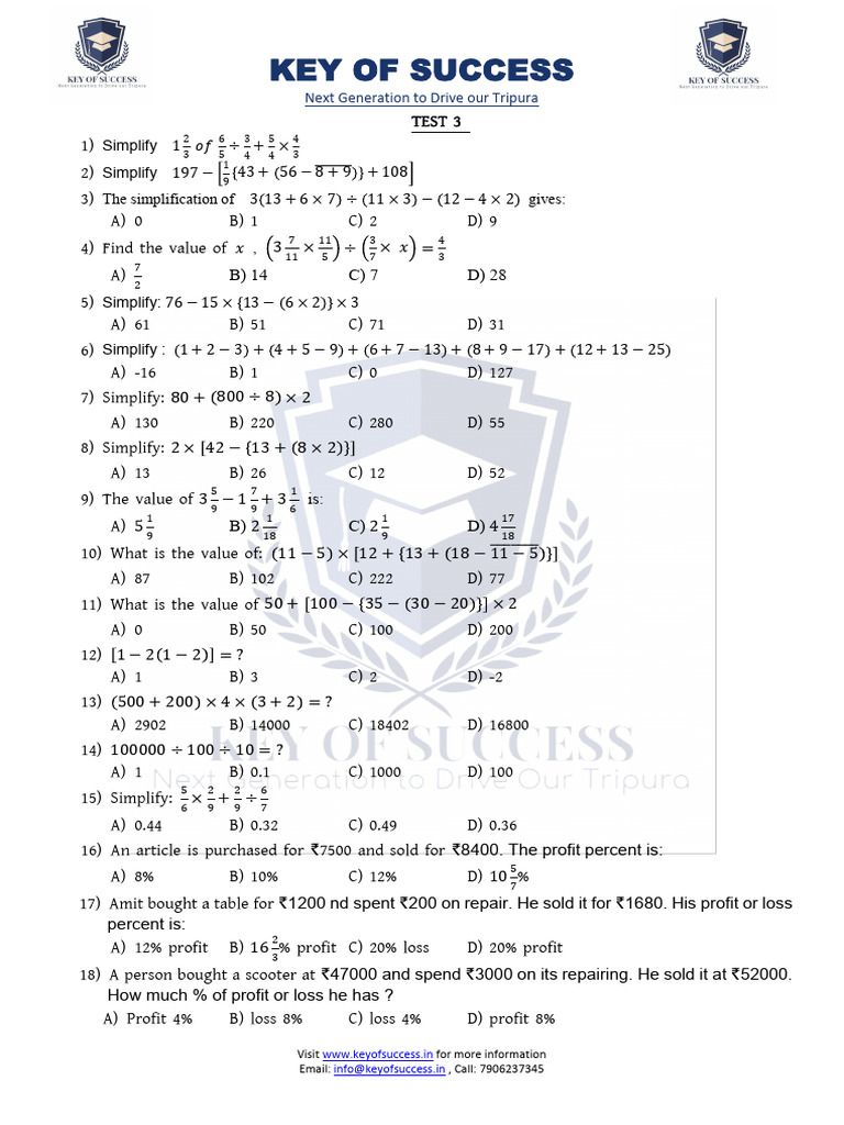 Math and Profit Calculation Quiz | PDF | Interest | Banking