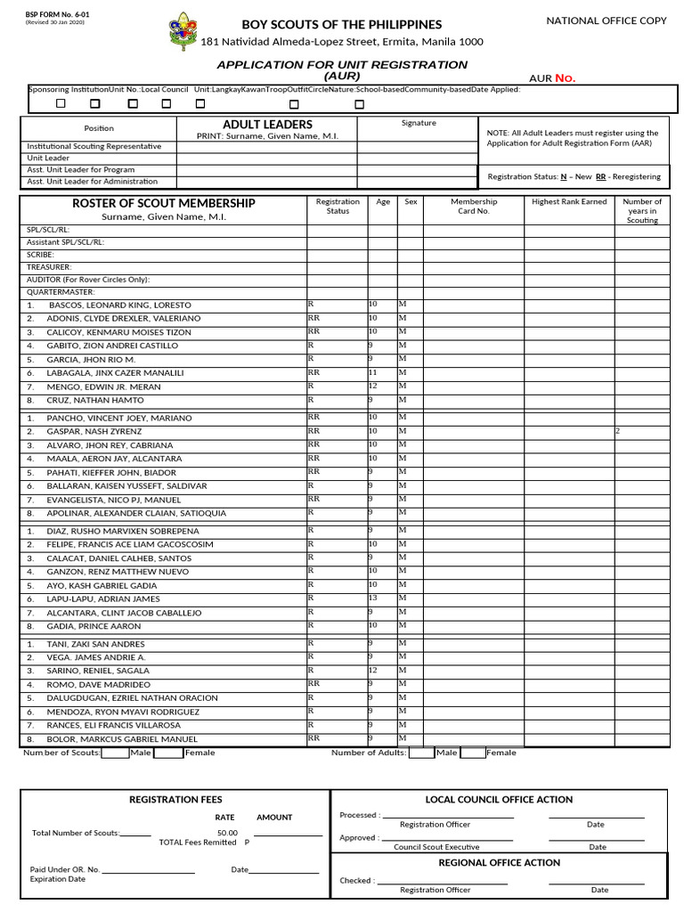 AUR Form 1 | PDF | Scouting And Guiding | Outdoor Recreation