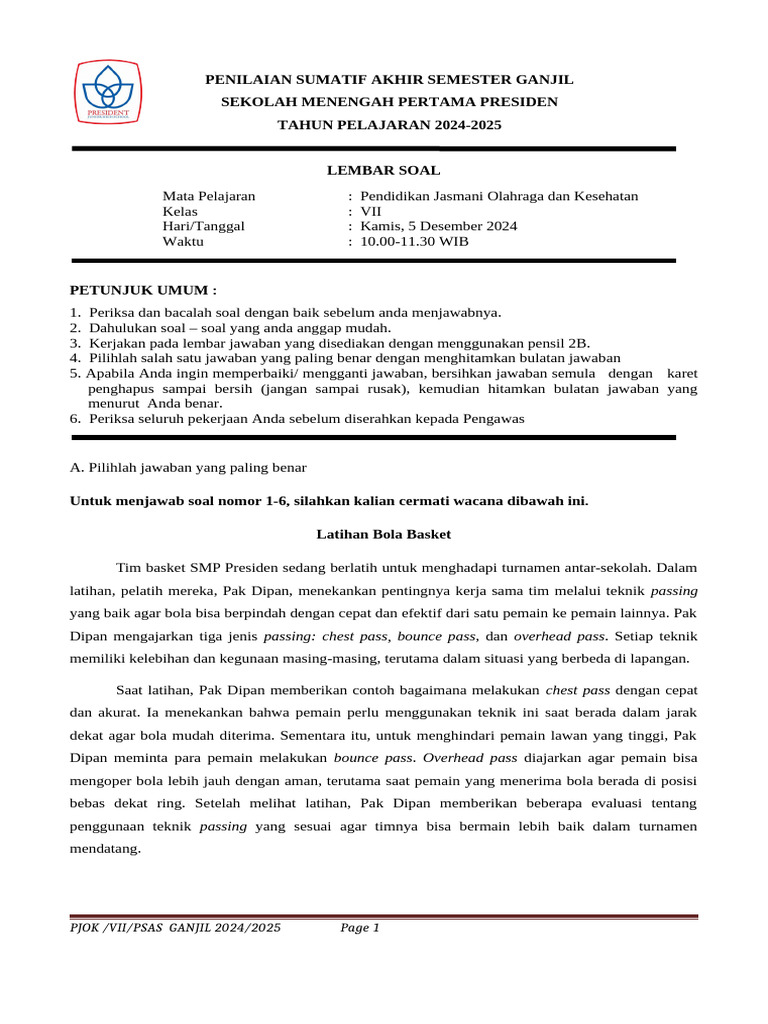 Soal PJOK SMP Kelas VII | PDF