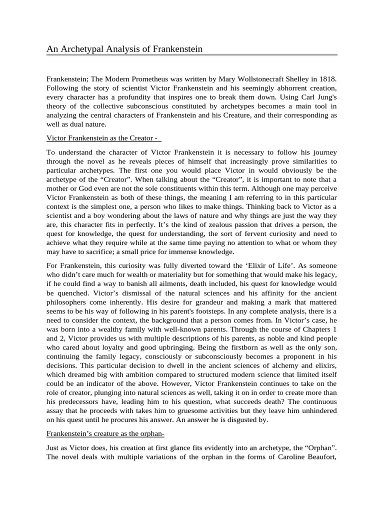 Analyzing Victor Frankenstein and His Creature Through The Lens of ...