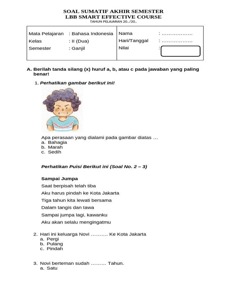 Soal SAS B.Indonesia Kelas 2 | PDF
