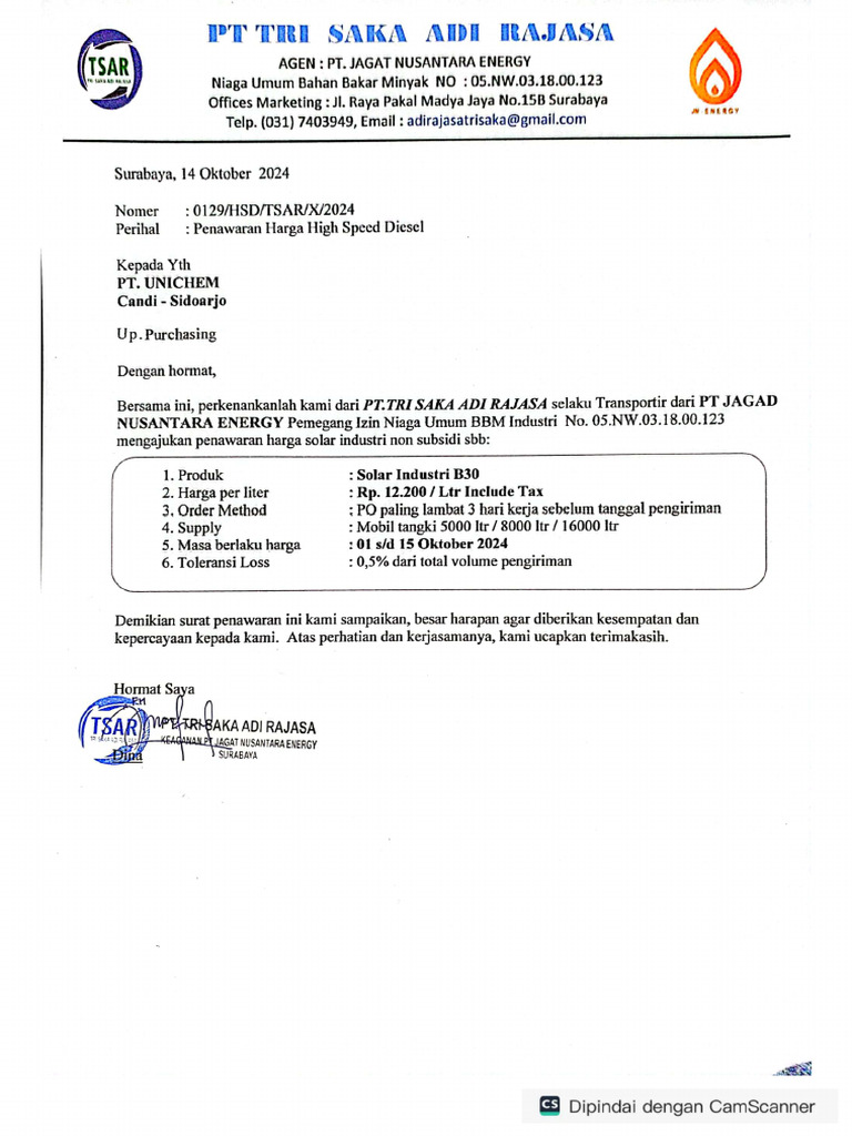 Penawaran BBM Solar | PDF