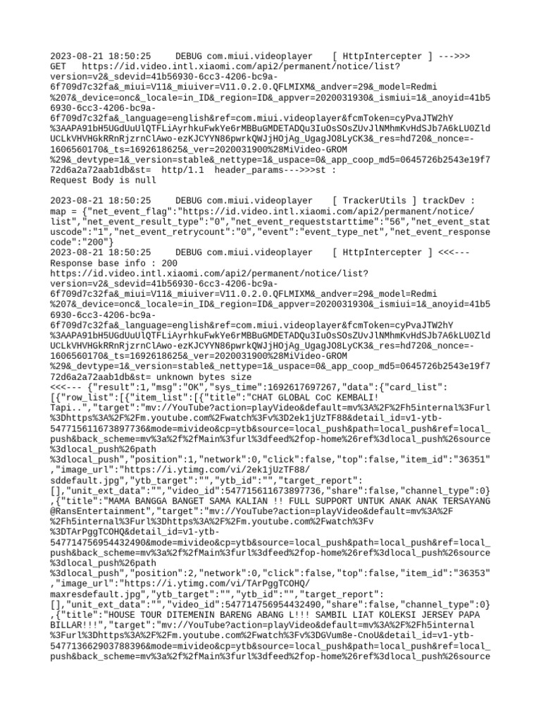 Xiaomi Video Player API Logs | PDF | Software Engineering | Computing