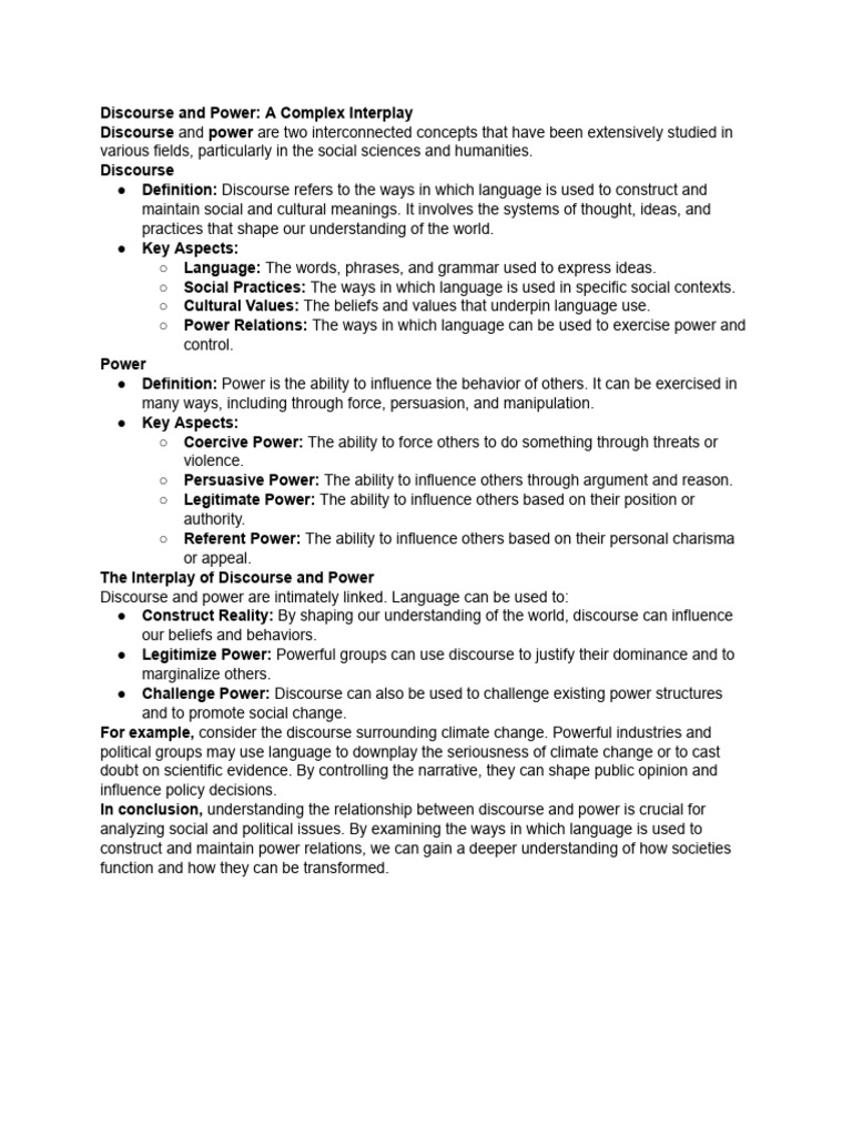 Discourse and power | PDF | Power (Social And Political) | Discourse
