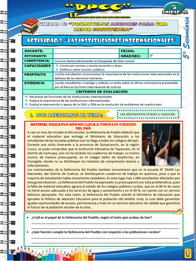 5° DPCC -ACTV.03-UNID.6 2023 | PDF | Naciones Unidas | Relaciones internacionales