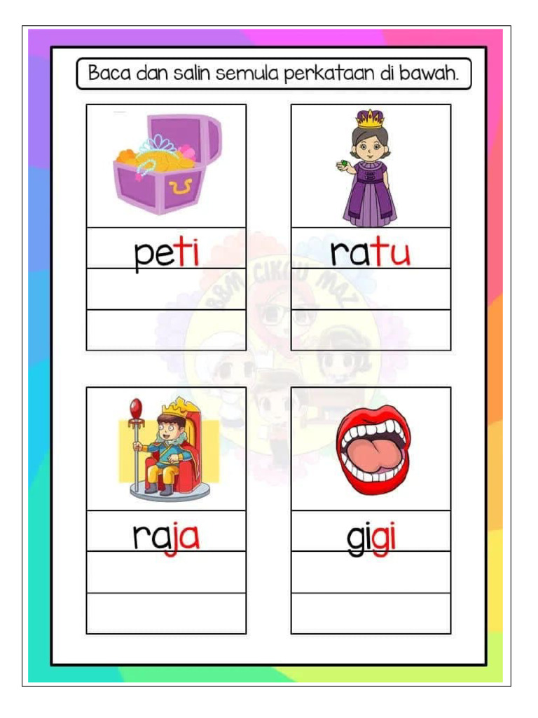 Lembaran Perkataan Peti, Ratu, Raja, Gigi | PDF