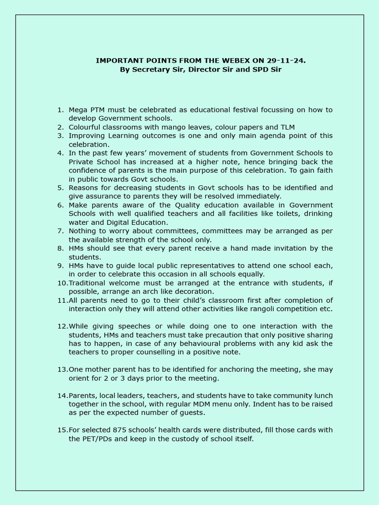 Important Points From The Webex On Mega PTM | PDF