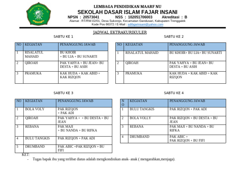 jadwal ekskul | PDF