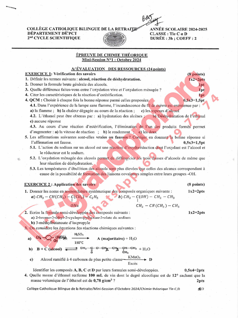 Chimie-TleCD-Mini-Session1-College-Retraite-2024-2025 | PDF