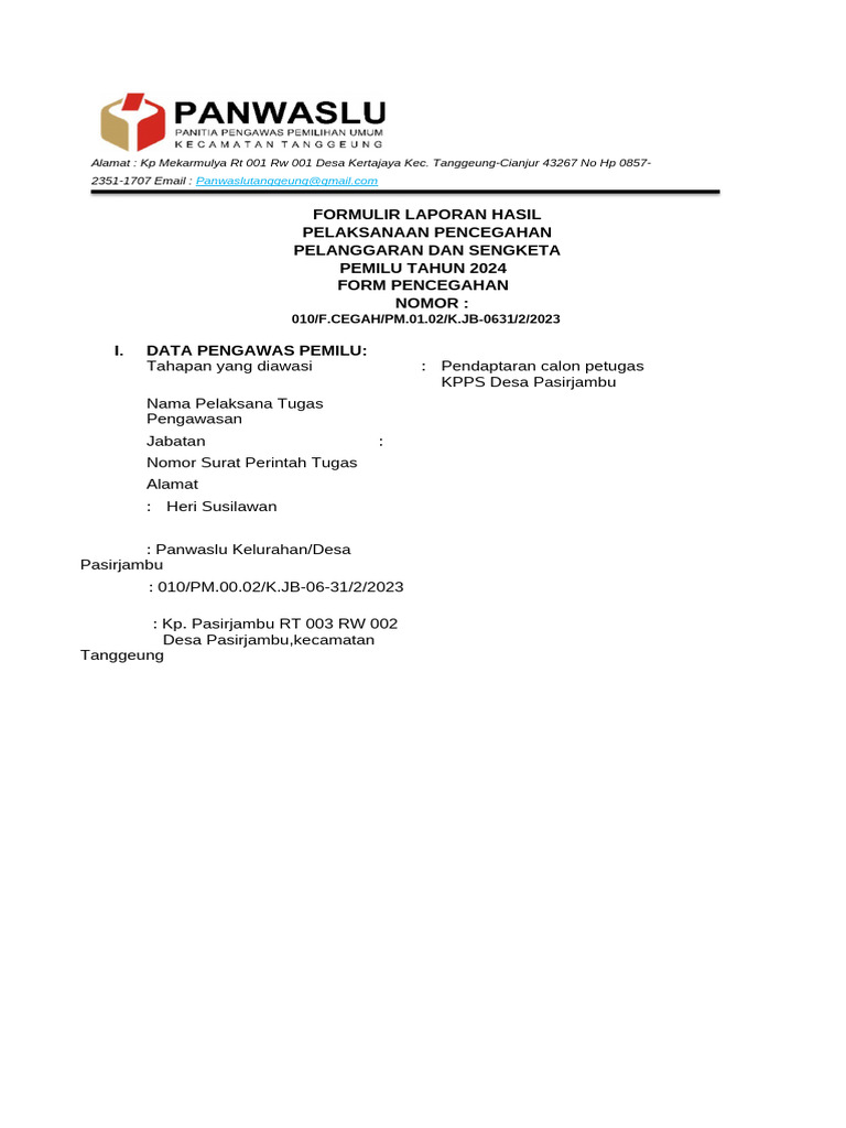 Form Pencegahan Pasirjambu 19-12-2023 | PDF