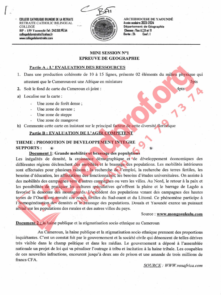 Geographie TleACDTI Mini Session1 College Retraite 2024 2025 | PDF