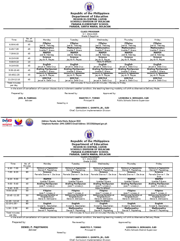 Class Program Grade 5 2024-2025 | PDF | Government | Philippines Class Program Grade 5 2024-2025 | PDF | Government | Philippines