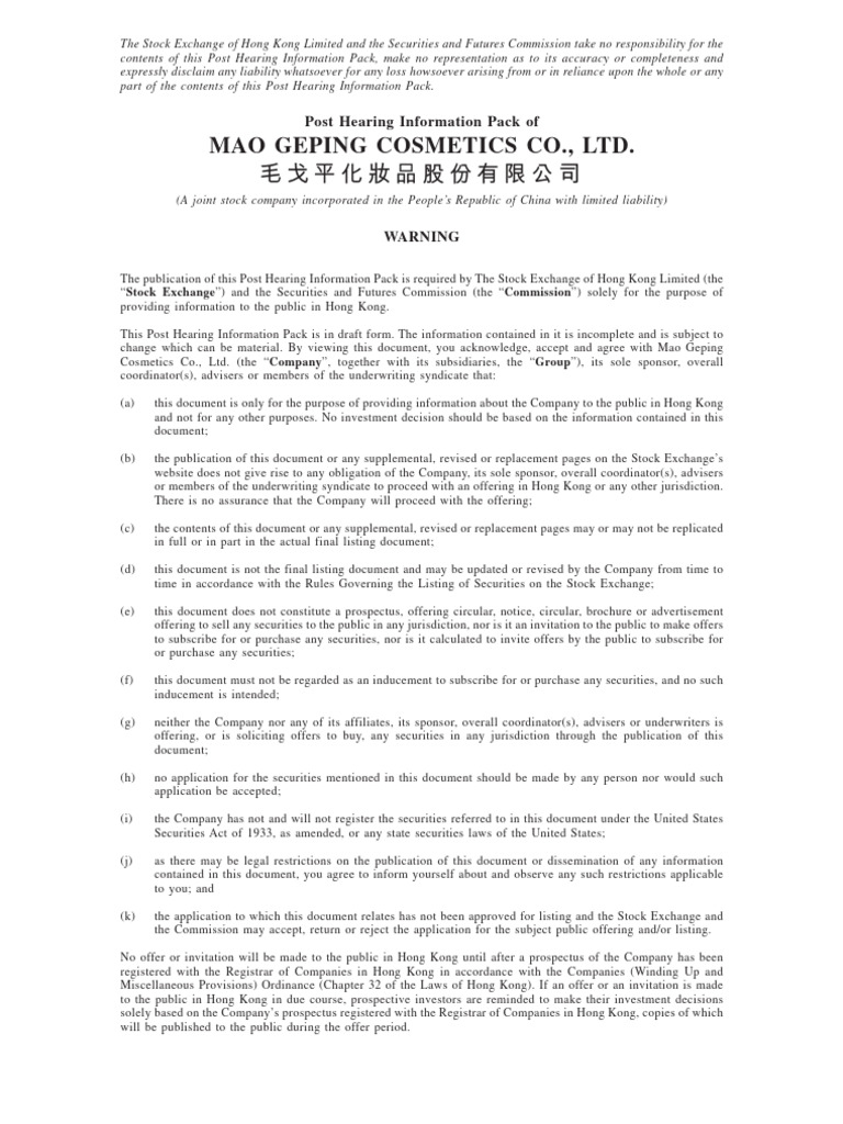 Mao Geping Cosmetics HK IPO Prospectus Nov 20 2024 | PDF | Gross Margin ...