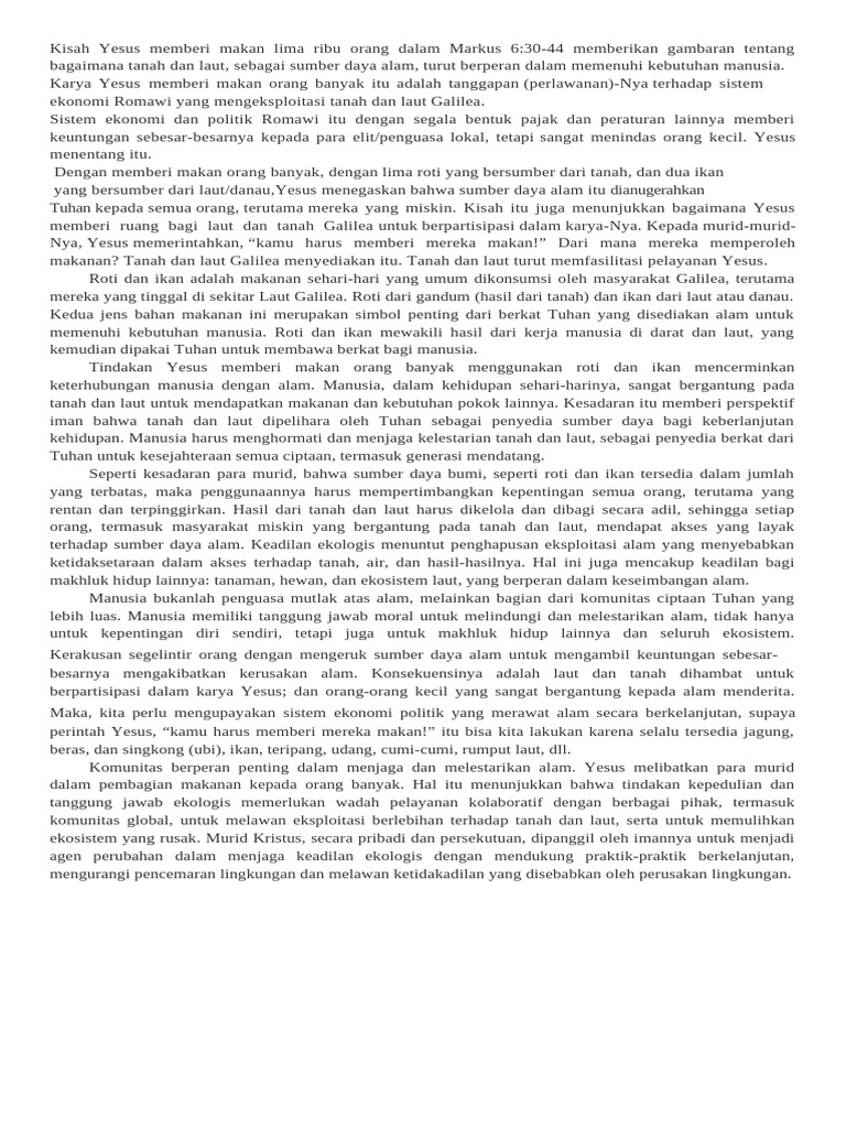 Kisah Yesus memberi makan lima ribu orang dalam Markus 6 | PDF