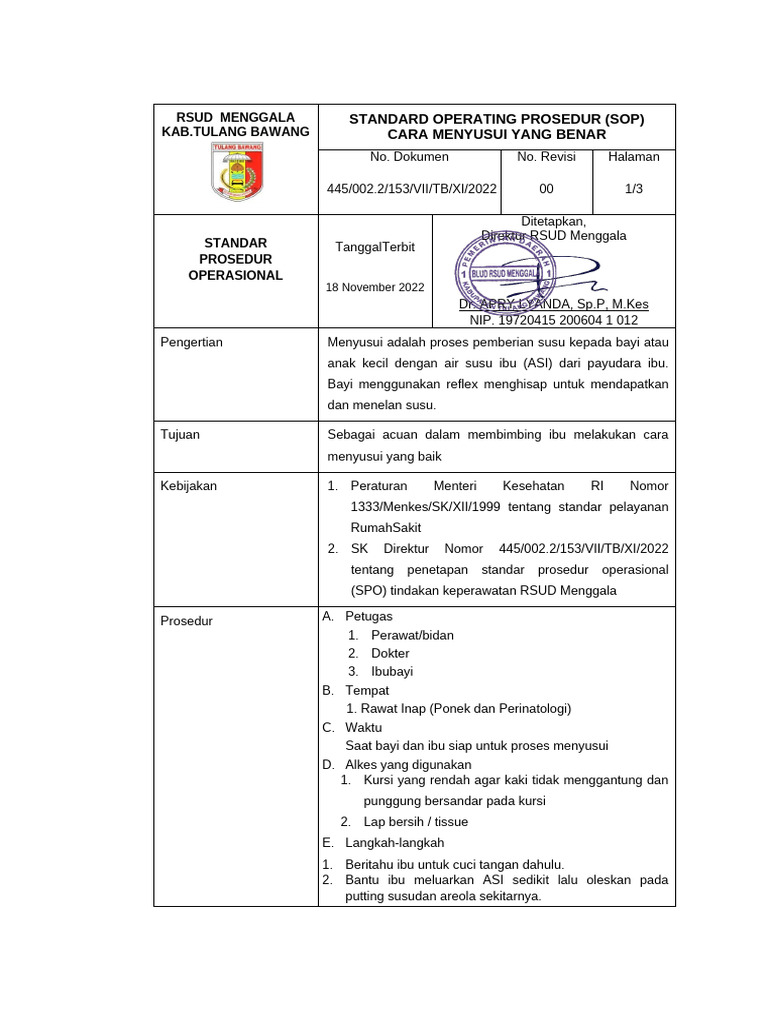 SOP Cara Menyusui Dengan Benar | PDF