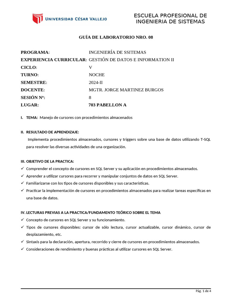 Guia de Laboratorio 08 | PDF | Servidor SQL de Microsoft | SQL