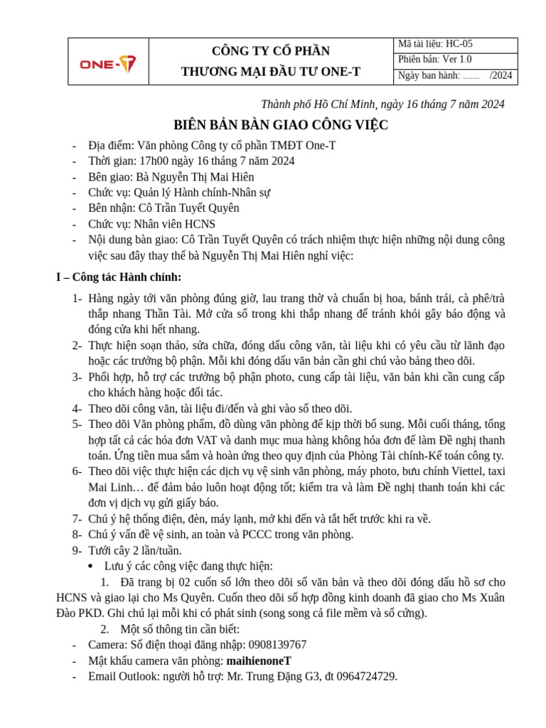 2024Jun24-BB Bàn Giao HCNS | PDF