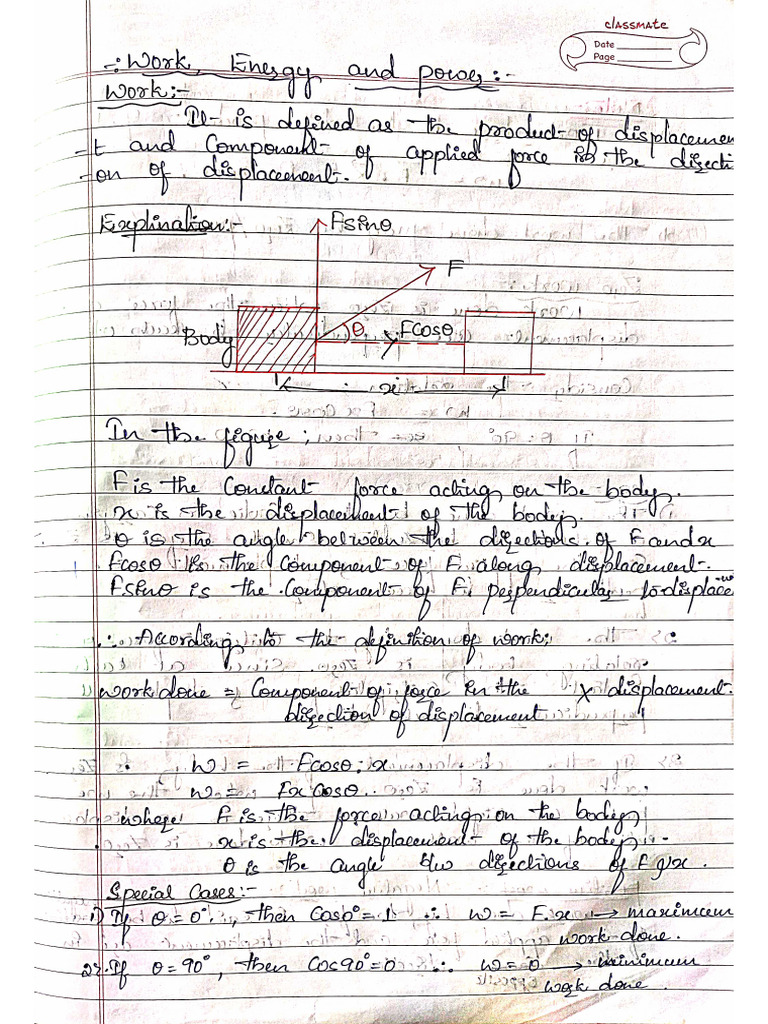 Work, Power and Energy Chapter Notes | PDF