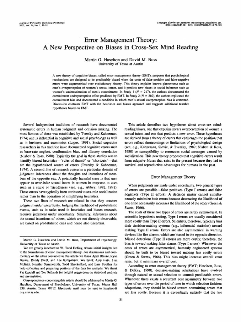 David Buss - Error Management Theory - A New Perspective On Biases in Cross-Sex Mind Reading ...