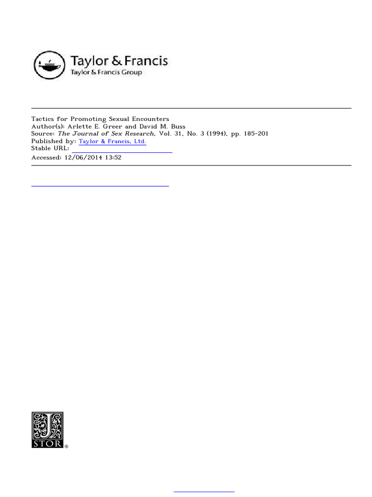 David Buss - Tactics For Promoting Sexual Encounters | PDF | Hypothesis ...