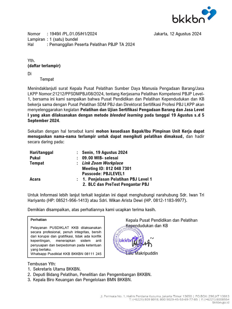 Pemanggilan Pelatihan PBJP 2024 | PDF
