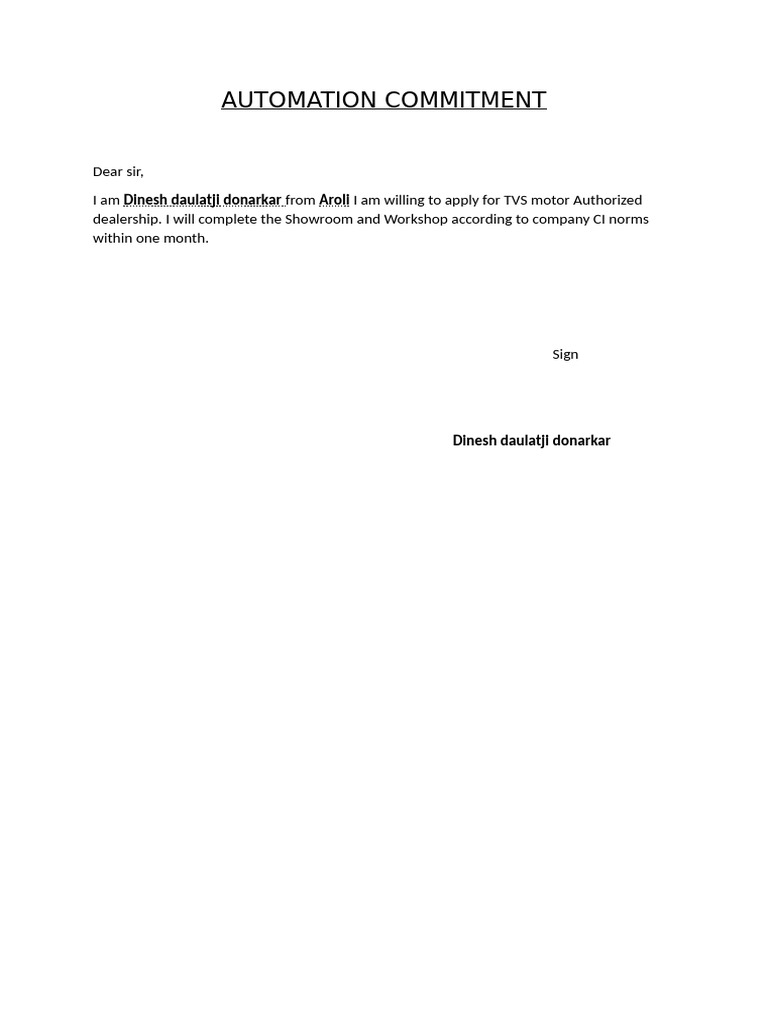 Automation Commitment Letter | PDF