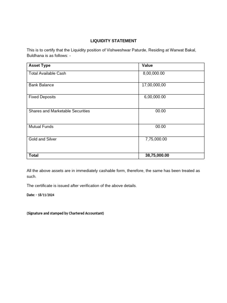Liquidity Certifiacte Format | PDF
