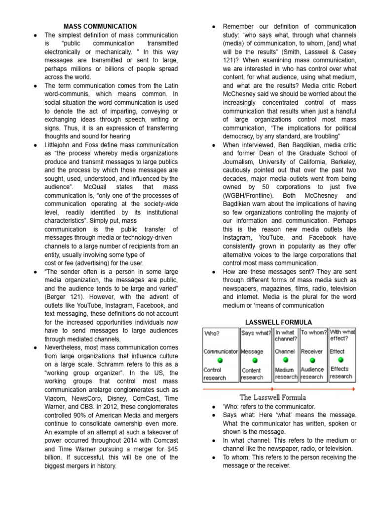 MASS COMMUNICATION | PDF | Mass Media | Communication