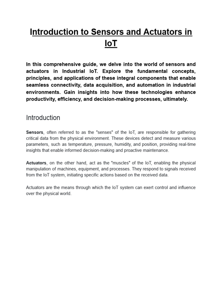 Introduction to Sensors and Actuators in IoT | PDF | Internet Of Things | Actuator
