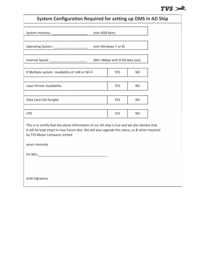 System Configuration Declaration Print Fill Send Photo Pdf