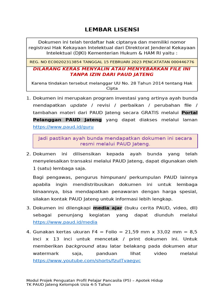 Modul_Ajar_P5_TK_A_4_5_Tahun_Smt1_Apotik_Hidup | PDF