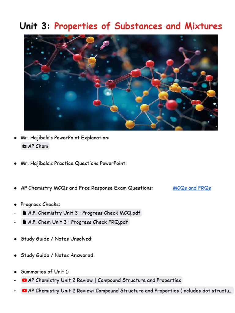 A.P. Chemistry Unit 3 - Properties of Substances and Mixtures | PDF ...