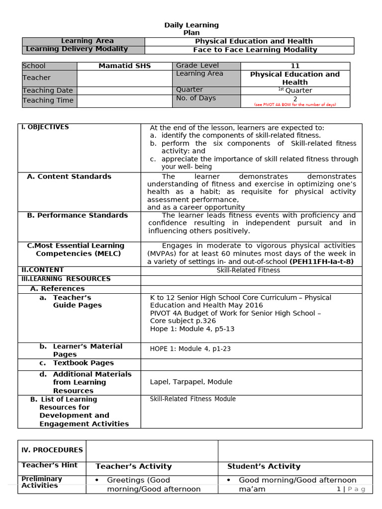 DLP-PE-11_Week 5 | PDF | Physical Fitness | Learning