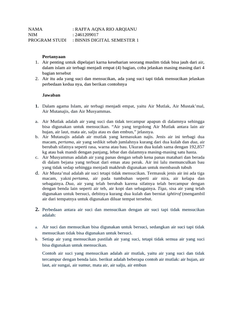 RAFFA AQNA RIO TUGAS FIQIH 1 | PDF