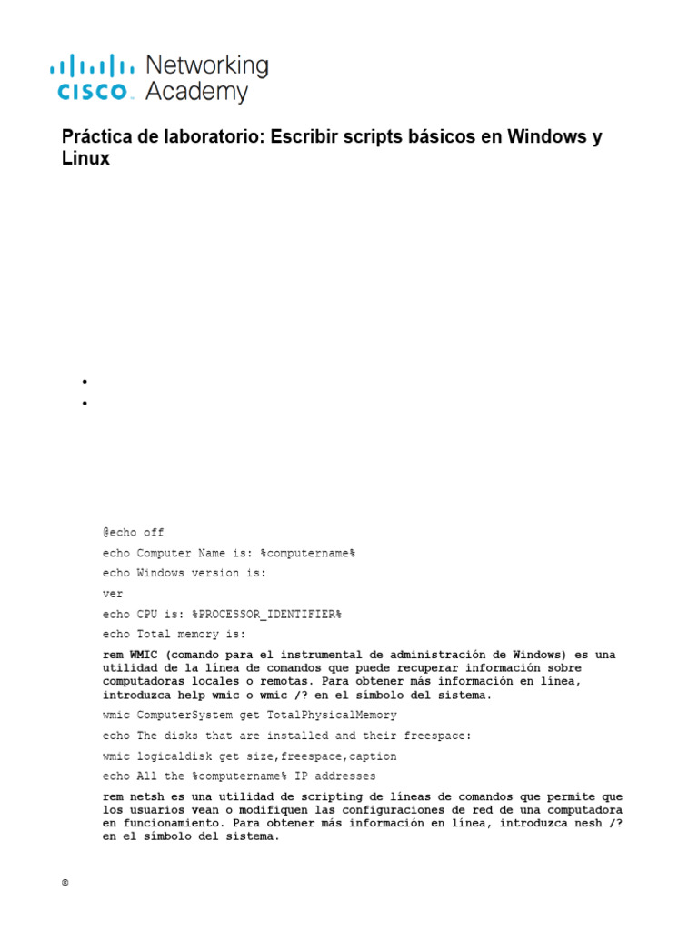 14.4.2.7 Lab - Write Basic Scripts in Windows and Linux | PDF | Lenguaje de escritura | Interfaz ...