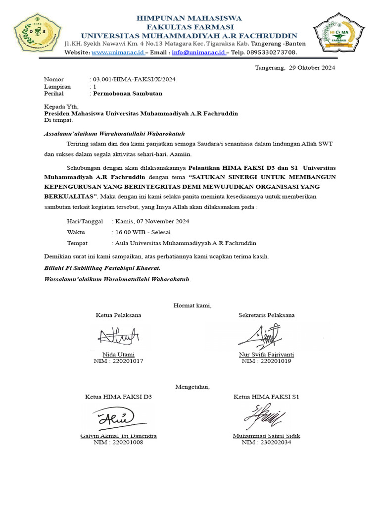 03.001 PERMOHONAN SAMBUTAN PRESMA-revisi | PDF