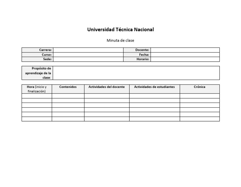 Plantilla Minuta de Clase | PDF