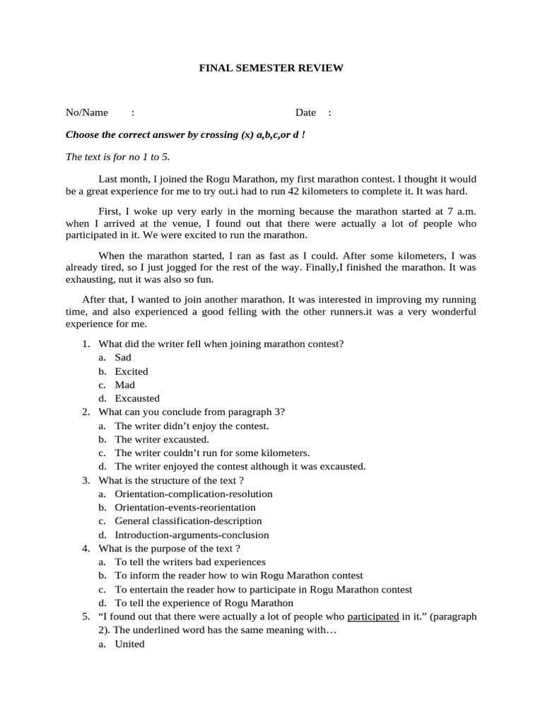Final Semester Review: English Exercises | PDF