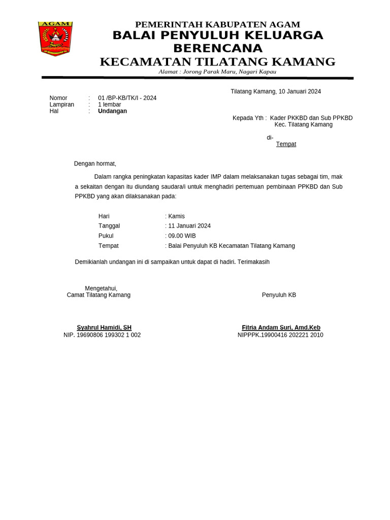 Undangan Lini Lapangan Tilkam Kader | PDF
