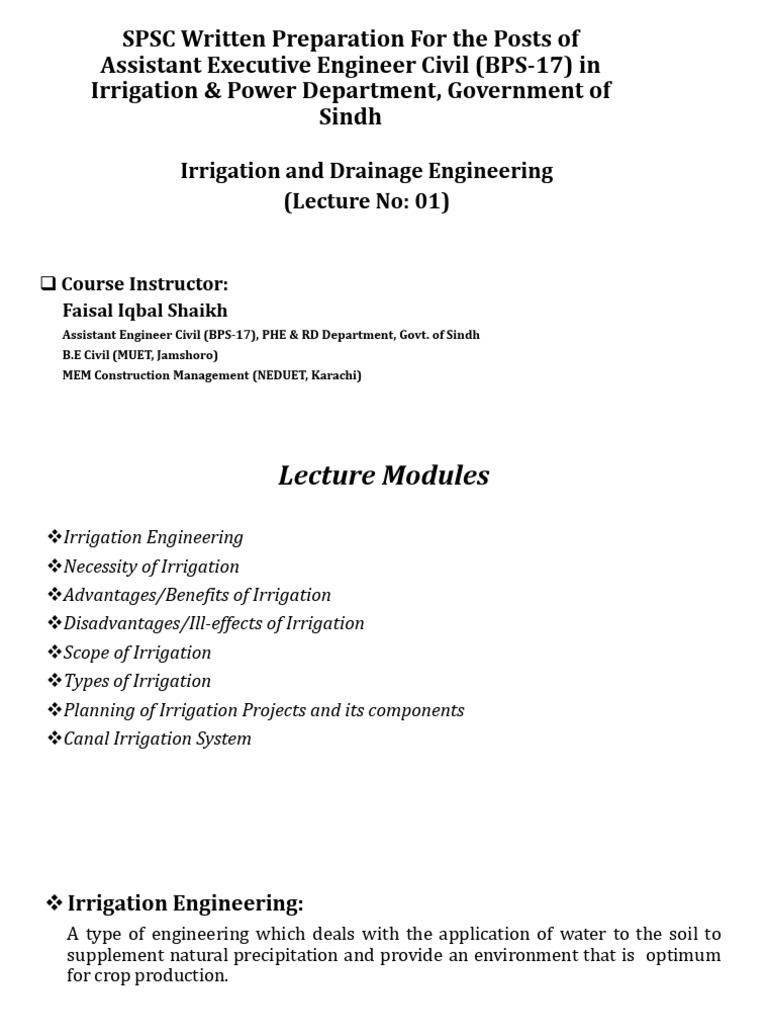 Lecture No 01 - Introduction and Canal Irrigation System | PDF ...