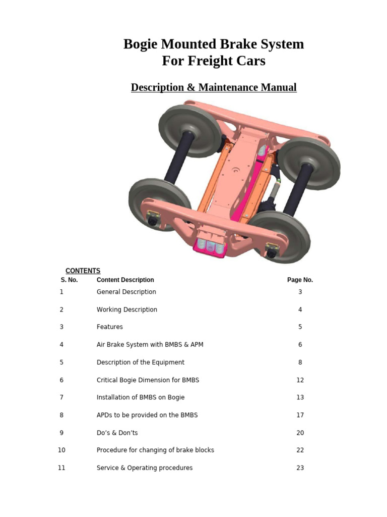Bogie Mounted Brake System Manual KBI | PDF | Brake | Pipe (Fluid Conveyance)