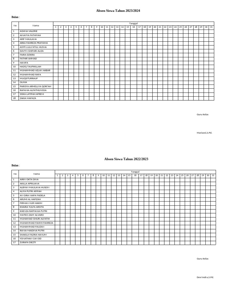 Absen Siswa 2023-2024 | PDF