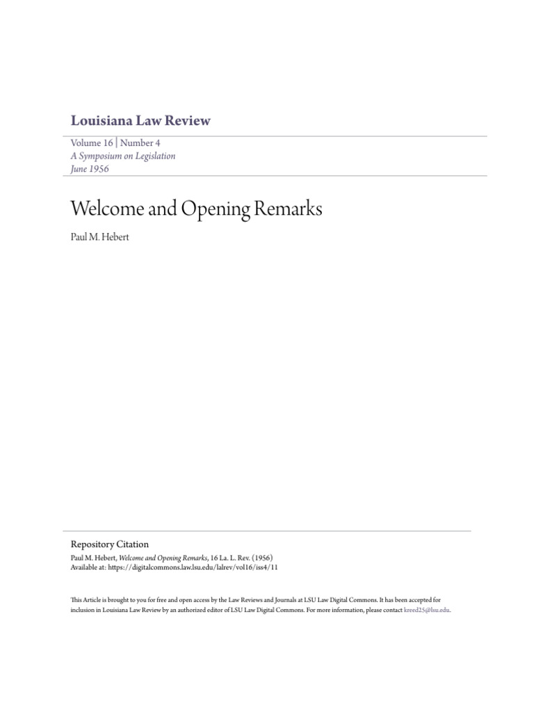 Welcome and Opening Remarks | PDF