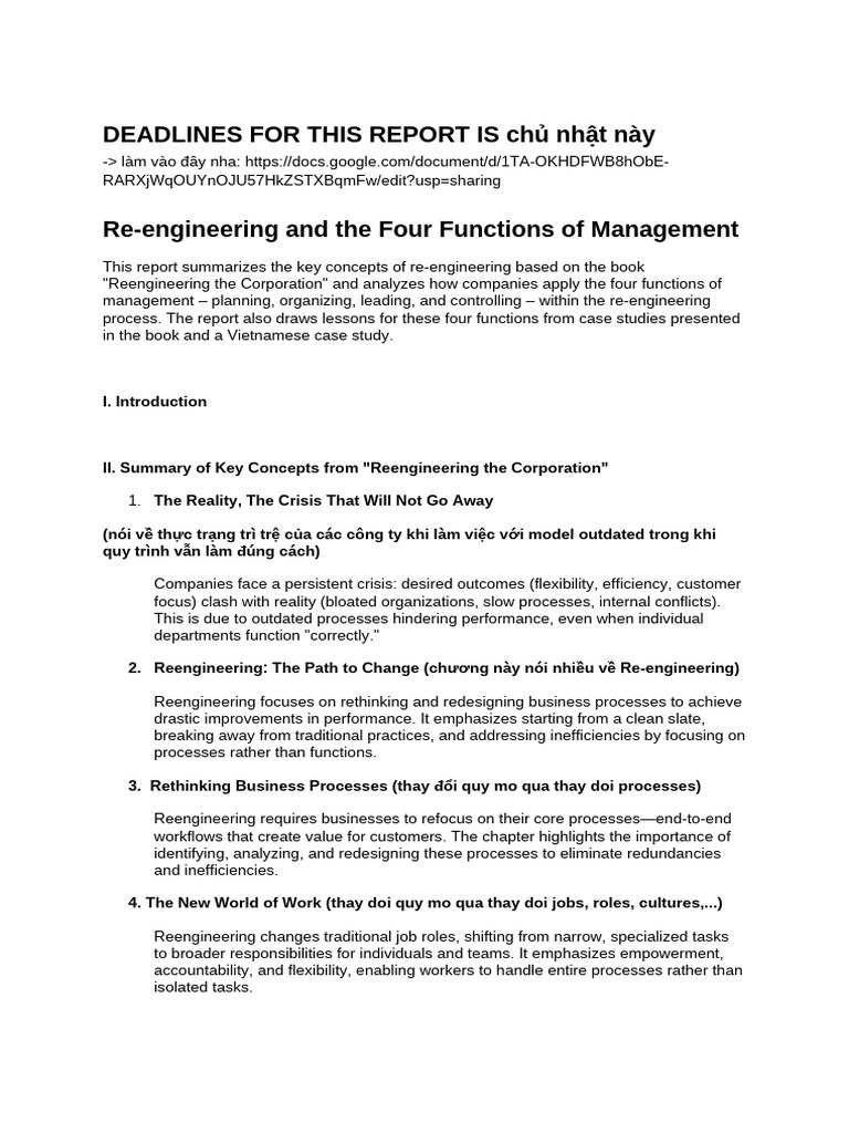 Re-Engineering and The Four Functions of Management | PDF | Social ...